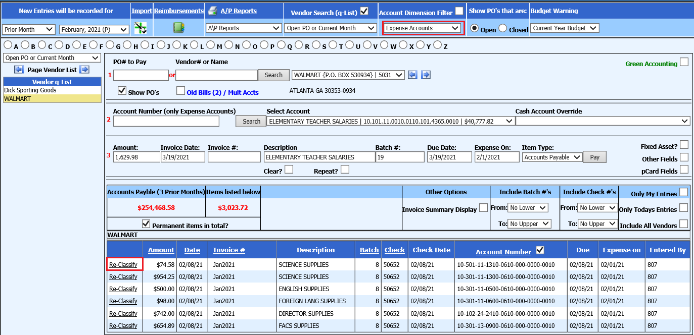 Accounts Payable Disbursement Re-Classification