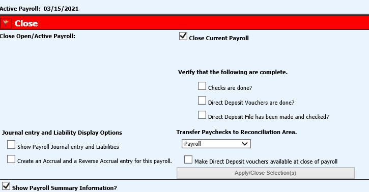 Close Make/Active Payroll Permanent